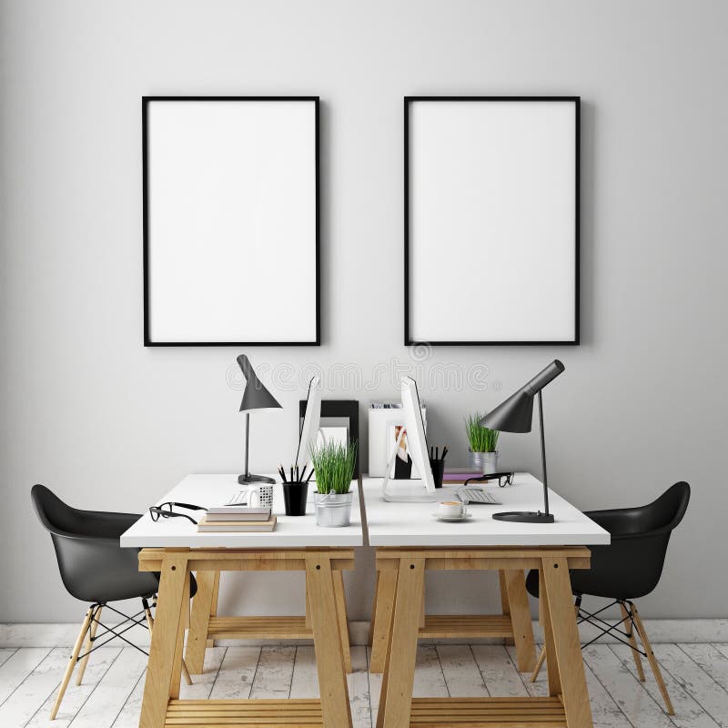 3D Illustration of Poster Frame Template, Workspace Mock Up, Stock ...