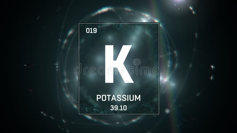 Potassium As Element 19 of the Periodic Table 3D Illustration on Orange ...