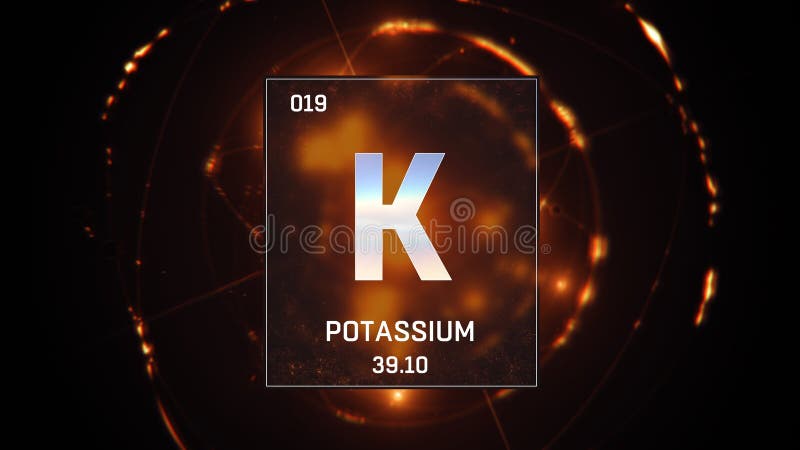 Potassium As Element 19 of the Periodic Table 3D Illustration on Orange ...