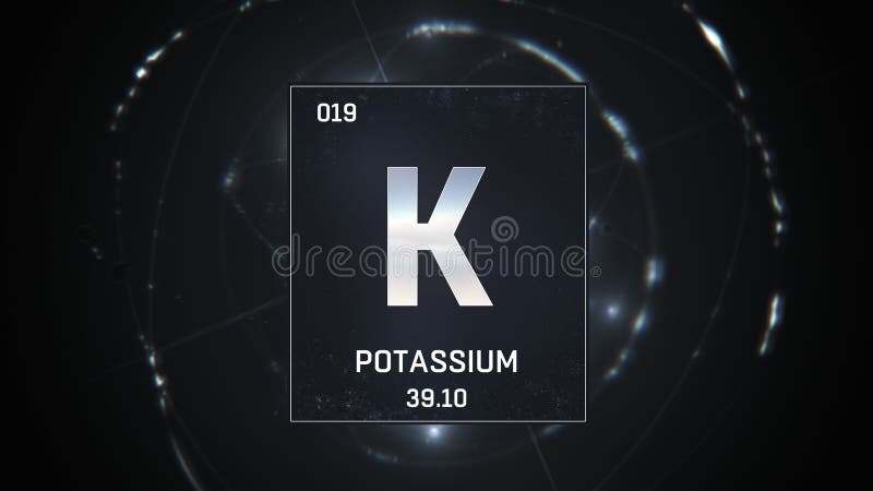 Potassium As Element 19 of the Periodic Table 3D Illustration on Orange ...