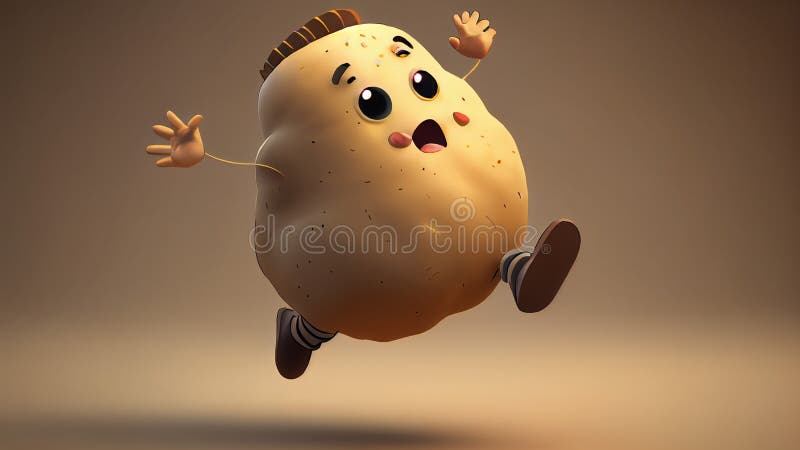 A 3d Illustration of a Potato Character Jumping on a Brown Background ...
