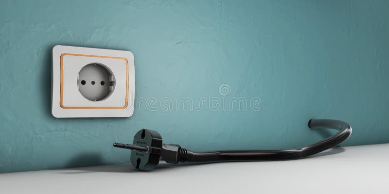 3d Illustration of Power Socket with Cable Plugged on White Background ...