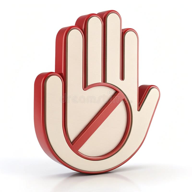 3D Illustration of Prohibition Hand Gesture Icon Isolated on White ...