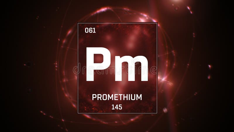 Promethium As Element 61 of the Periodic Table 3D Illustration on Red ...