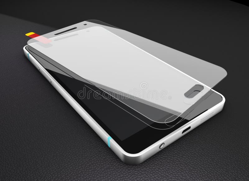 3d Illustration of Protection Glass Screen and Cellular Phone. Stock ...