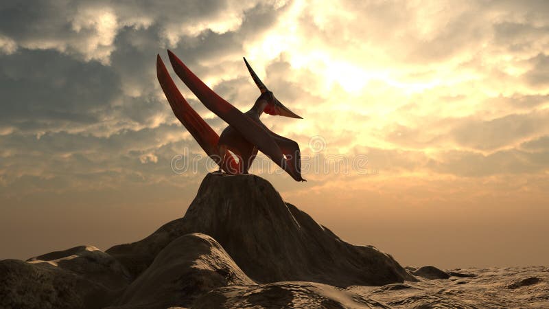 Pteranodon Perched on a Rock Stock Illustration - Illustration of tower ...