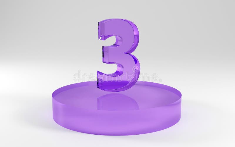 3D Illustration of a Purple Number Three on a Podium on a Light ...