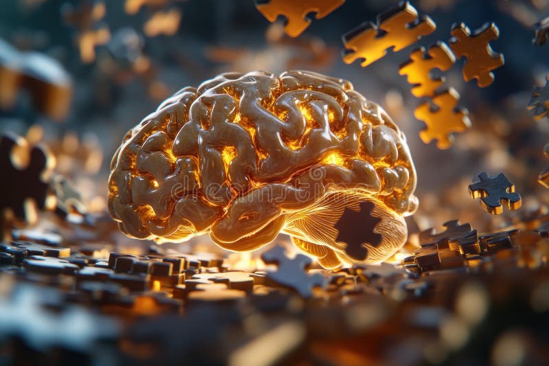 3D Illustration Puzzle Pieces Forming a Glowing Brain, Mental Agility ...