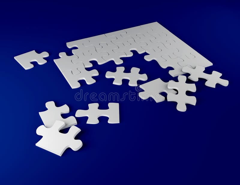 3D Illustration of Puzzle Pieces Teamwork Symbol Blue Background Stock ...