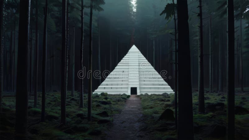 3d Illustration of a Pyramid in a Dark Forest with Fog Stock ...