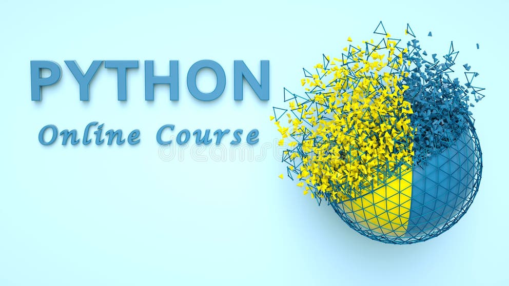 3D Illustration of Python Online Course Advertisement. Python Language ...