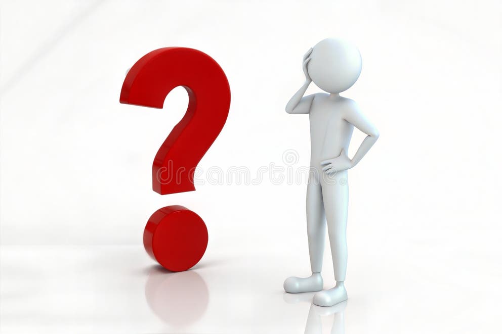 3D Illustration of a Questioning Figure Facing a Red Question Mark ...