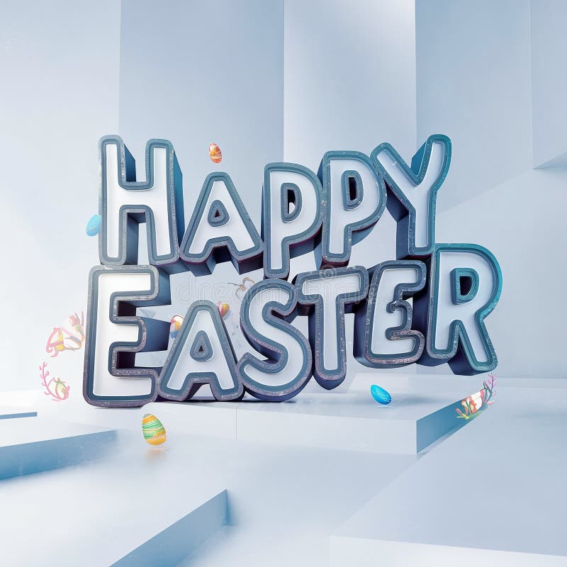 3d Illustration of Rabbit Ear and Rendered 3d Text Written As "Happy Easter Stock Illustration ...