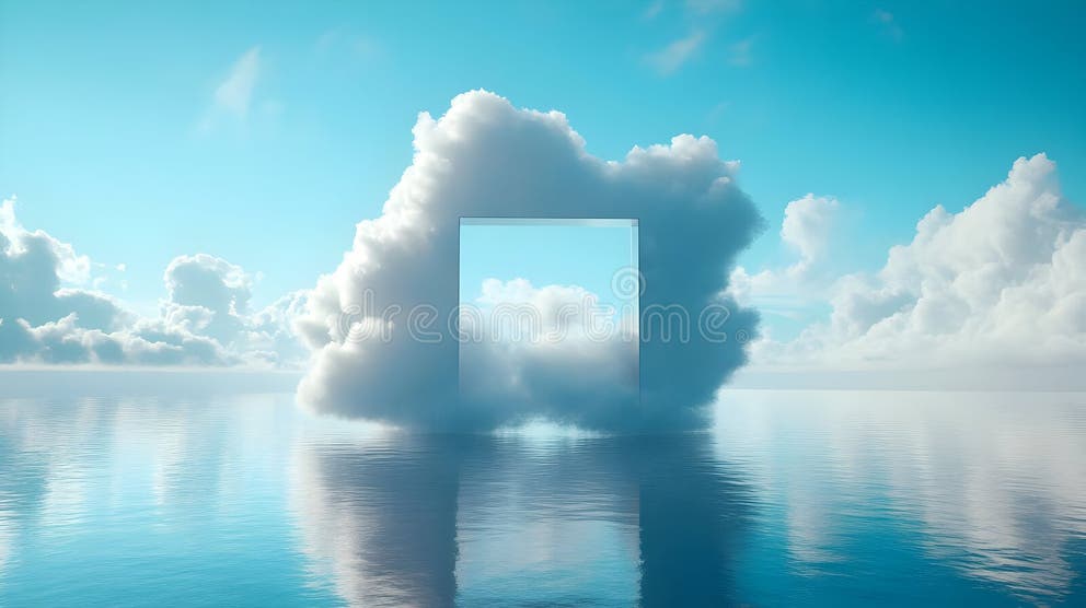3D Illustration of a Rectangular Portal in the Sky Stock Illustration ...