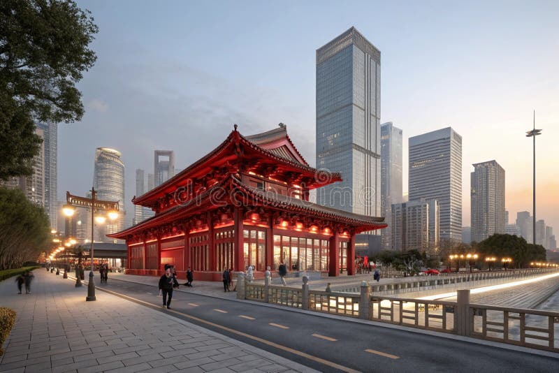 3D Illustration of Red Architectural Design Stock Illustration ...