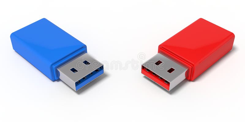 3d Illustration of Red and Blue Usb Sticks. Stock Illustration ...