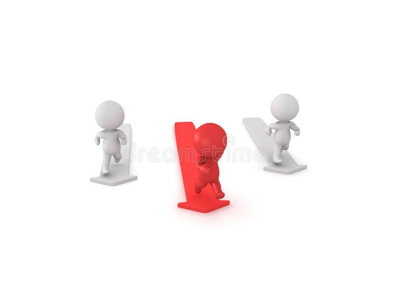 3D Illustration of Red Character Out Running Other Ones Stock ...