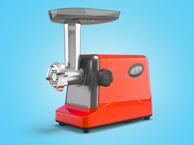 3D Illustration of Red Electric Meat Grinder in the Kitchen on Blue ...