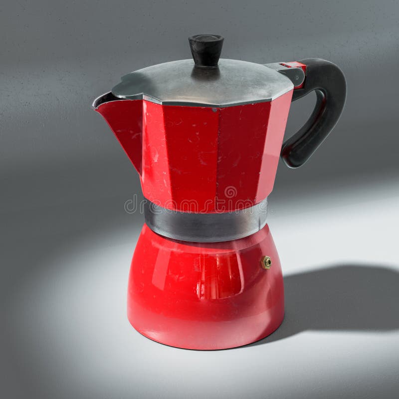 Red moka pot stock photo. Image of brew, express, drawing - 242934922