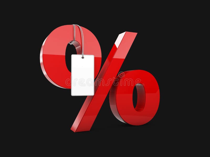 3d Illustration of Red Percentage Web Icon, on Black Background Stock ...