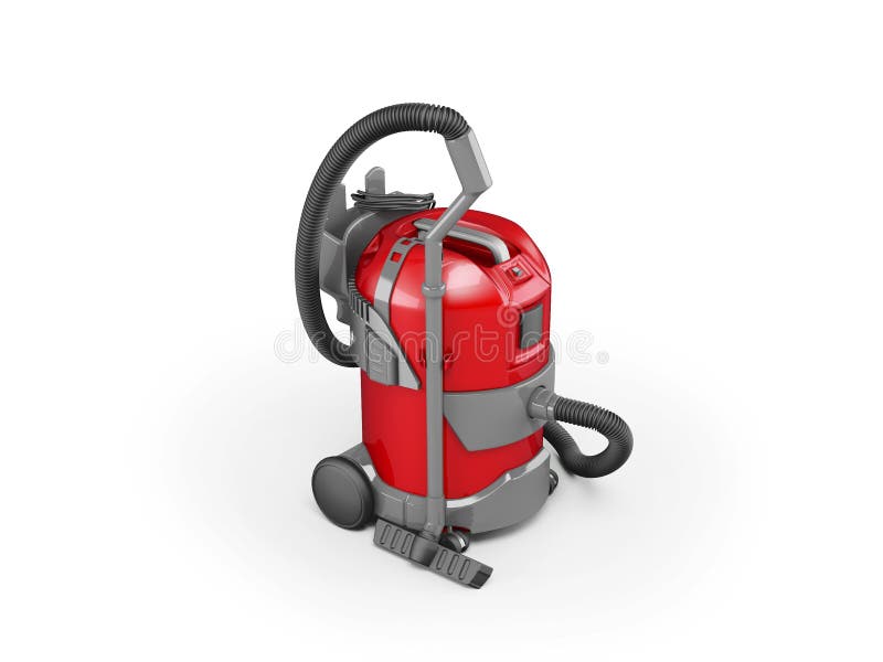 3D Illustration of Red Professional Vacuum Cleaner on White Background ...