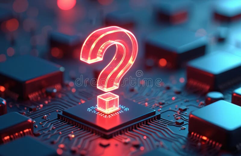 3D Illustration of a Red Question Mark on Circuit Board. Concept of ...