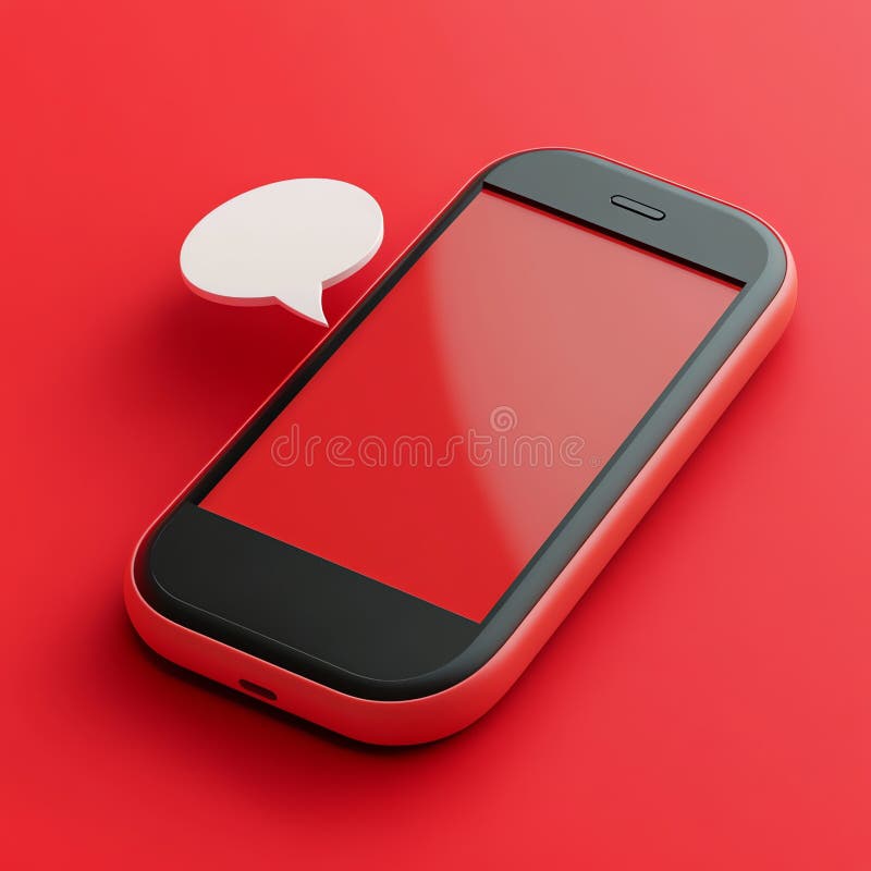 3D Illustration - Red Smartphone with Blank Speech Bubble Stock ...
