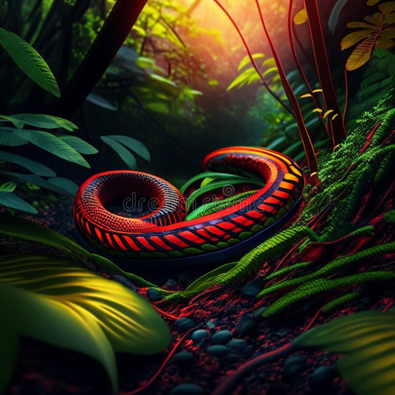 3d Illustration of a Red Snake in the Forest. 3d Rendering AI Generated ...
