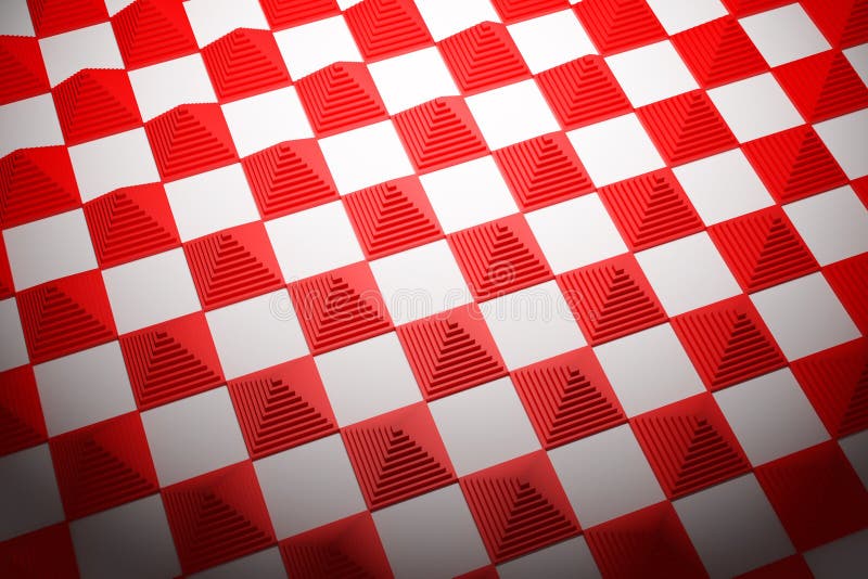 3D Illustration Red and White Checkered Geometric Pattern of Pyramids ...