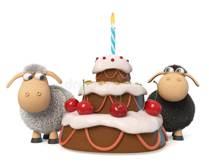 3d Illustration Funny Sheep with Cake Stock Illustration - Illustration ...