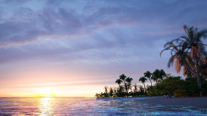 3D Render. View of Beach in Summer Holidays Concept Stock Illustration ...