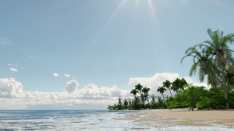 3D Illustration Render. Beautiful View of Beach on Sunshine Island ...