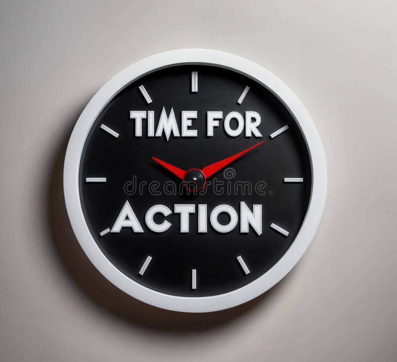 3d Illustration Render of Clock with the Word Text TIME for ACTION ...