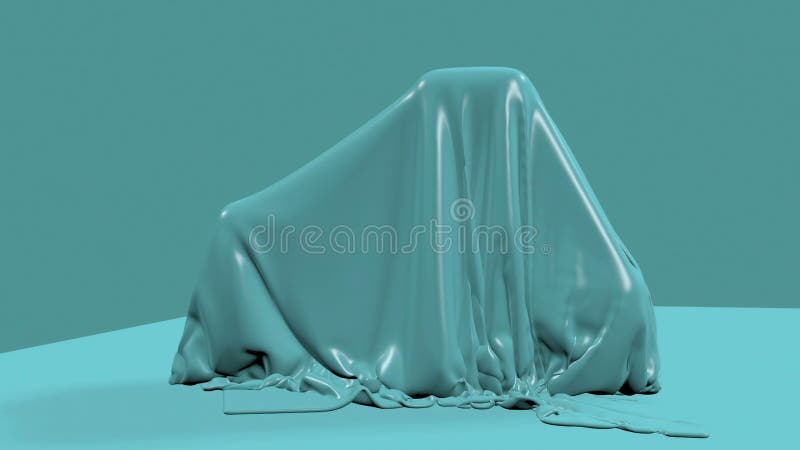 Render of Blue Fabric Falling Down and Cover Mysterious Object Stock ...