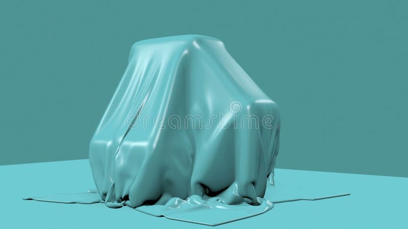 Render of Blue Fabric Falling Down and Cover Mysterious Object Stock ...