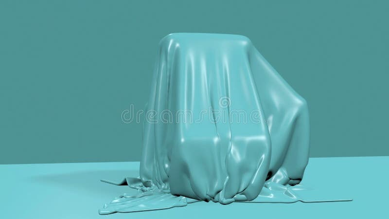 Render of Blue Fabric Falling Down and Cover Mysterious Object Stock ...