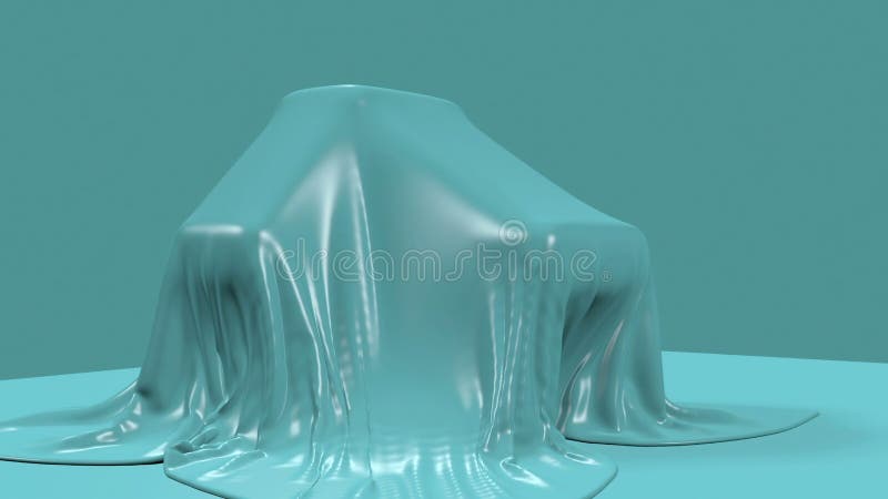 Render of Blue Fabric Falling Down and Cover Mysterious Object Stock ...