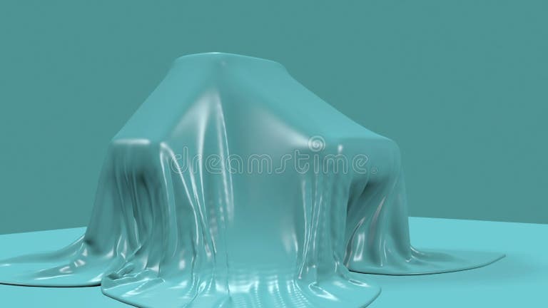 Render of Blue Fabric Falling Down and Cover Mysterious Object Stock ...