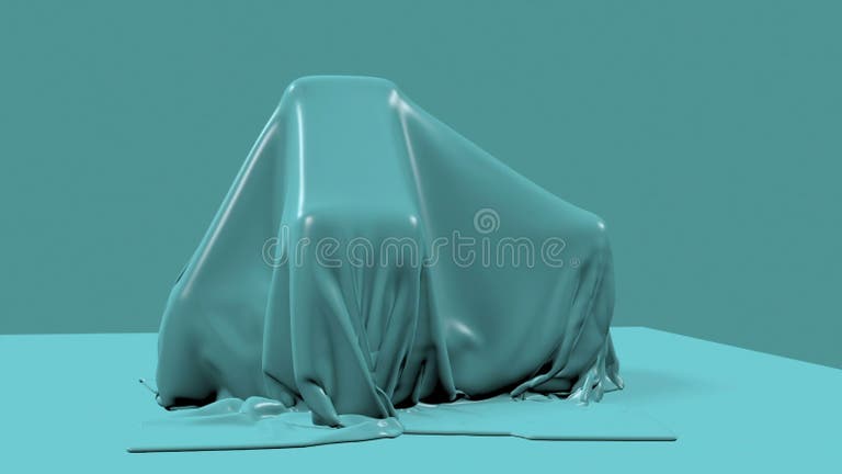 Render of Blue Fabric Falling Down and Cover Mysterious Object Stock ...
