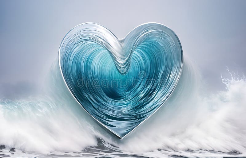 3d Render of Blue Wave Forms the Shape of a Heart Stock Illustration ...