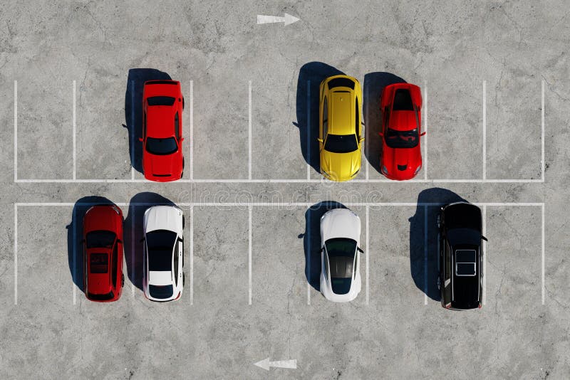 3D Illustration Rendering. Empty Parking Lots, Aerial View Stock ...