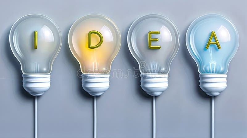 3d Render Illustration of Text Word IDEA is Spelled Out in Yellow and ...