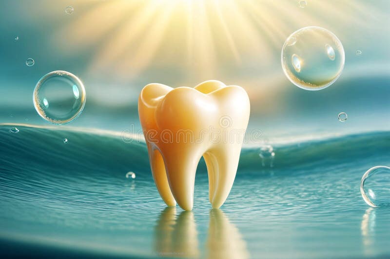 3d Illustration Render of a Tooth Floating in a Bubble-filled Water ...