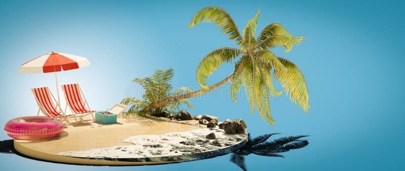 3D Illustration Render. View of Beach in Summer Holidays Concept Stock ...