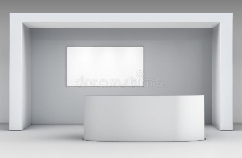 3d Illustration Render for White Basic Booth Design with Podium and ...