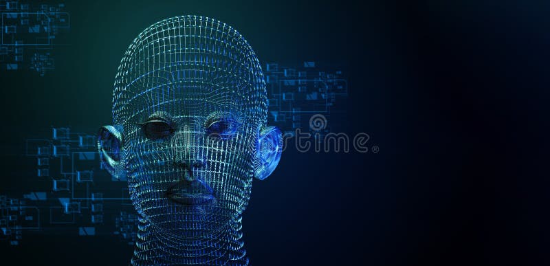 Face of Robot, Machine Deep Learning and Data Mining and Another Modern Computer Technologies UI ...
