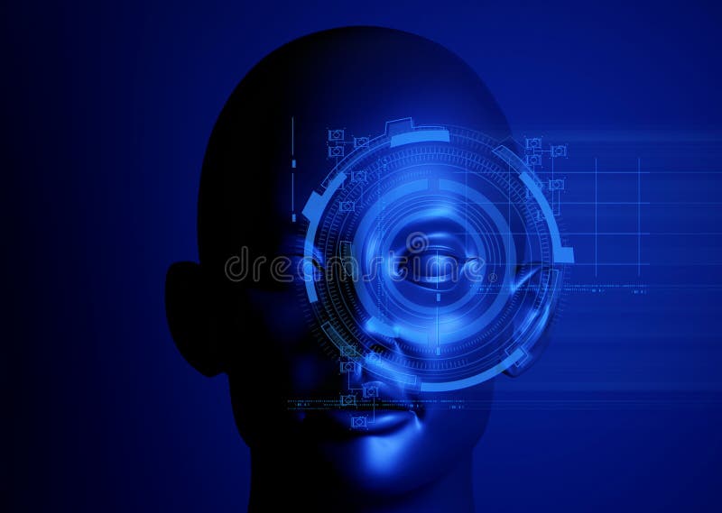 Face of Robot, Machine Deep Learning and Data Mining and Another Modern Computer Technologies UI ...