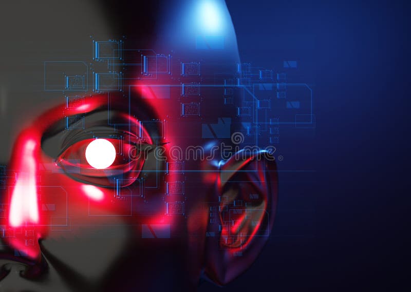 Face of Robot, Machine Deep Learning and Data Mining and Another Modern Computer Technologies UI ...