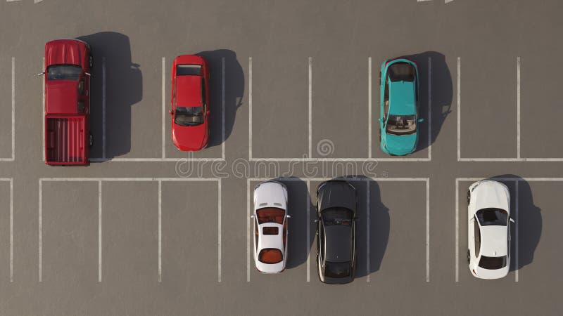 3D Illustration Rendering. Empty Parking Lots, Aerial View. Stock ...