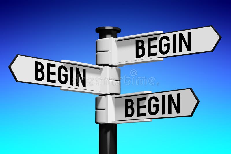 Begin Concept - Signpost with Three Arrows, Cartoon Character Stock ...